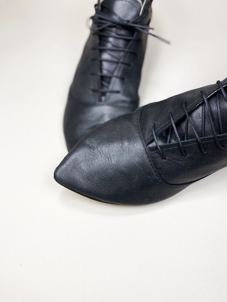 Womens Lace up Ankle Boots in Black Italian Leather, Handmade Low Heel ...