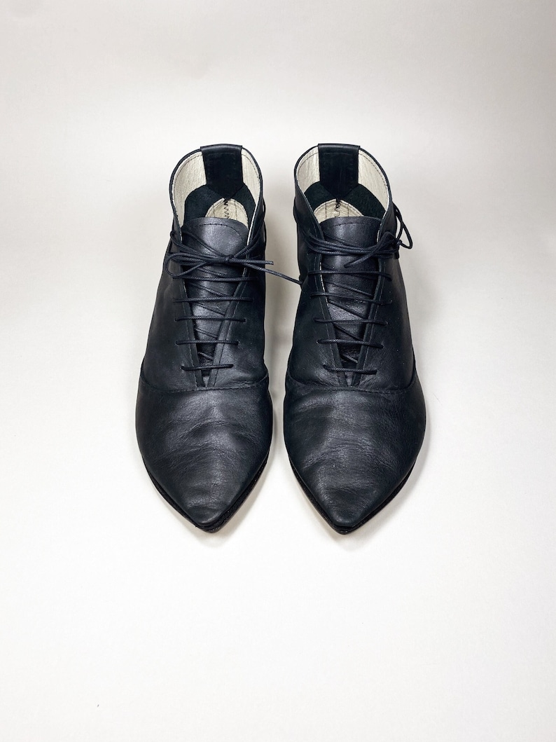 Womens Lace up Ankle Boots in Black Italian Leather, Handmade Low Heel ...