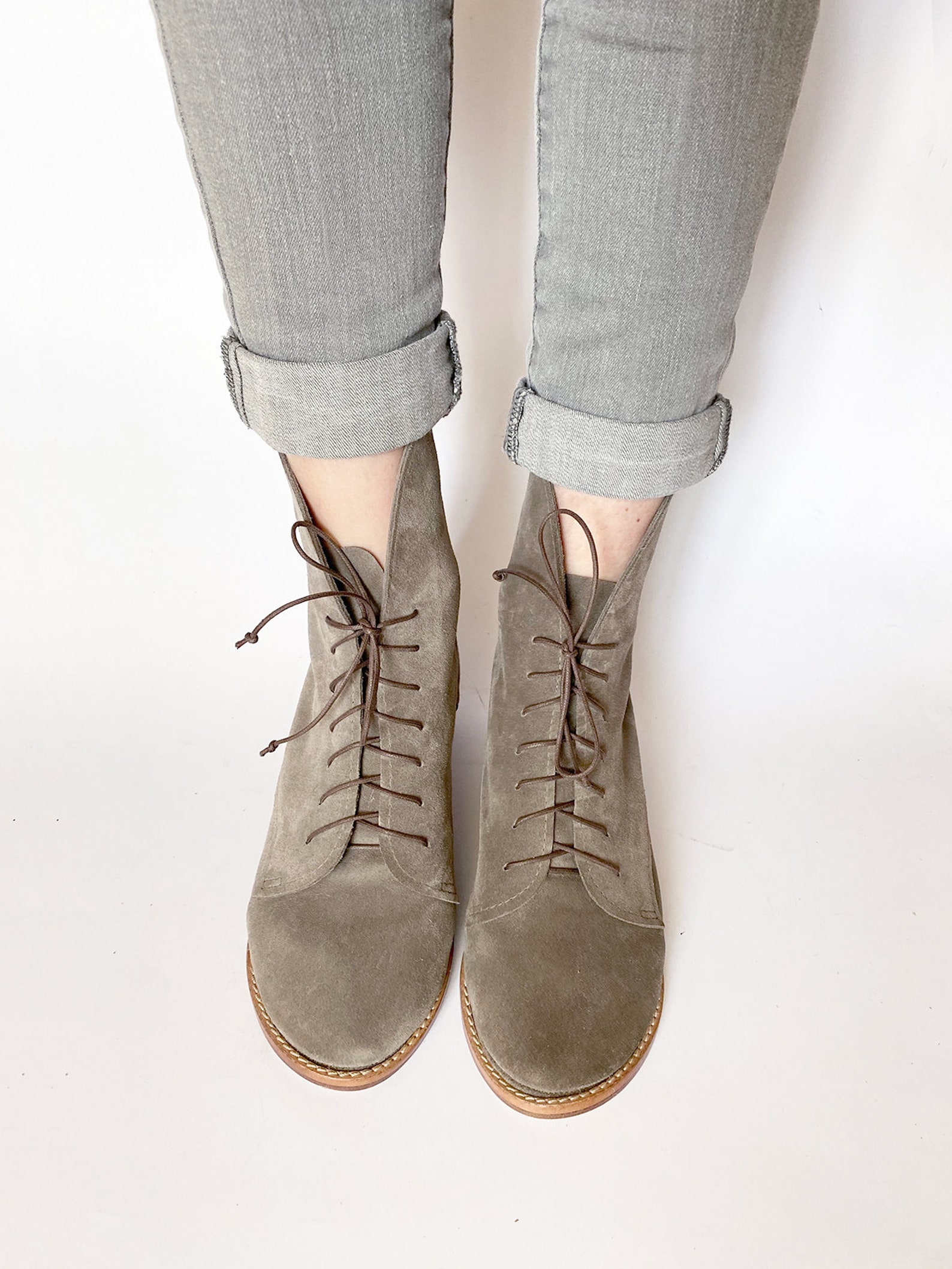 Women Ankle Boots in Brown Italian Soft Leather, Lace up Medium Heel ...