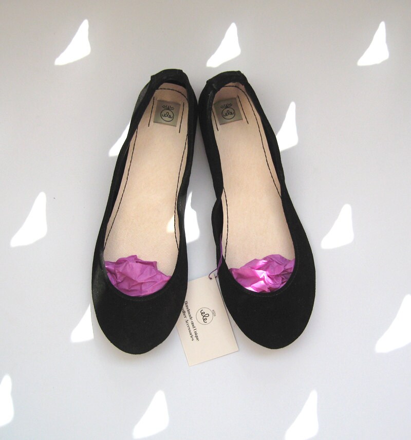 Ballet Flats Shoes in Black Soft Italian Leather, Handmade Bridal Shoes ...