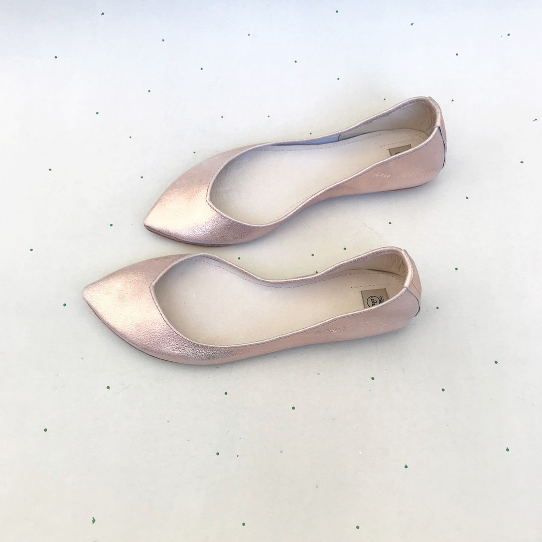 Rose Gold Wedding Flats for Bride, Pointy Ballet Shoes, Elehandmade - Etsy