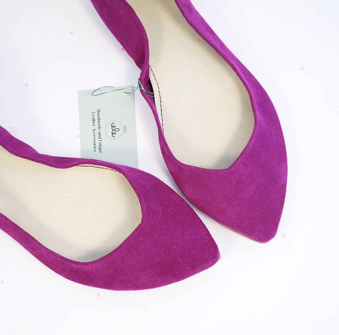 Pointed Toe Ballet Flats Shoes in Cyclamen Soft Italian Leather, Bridal ...