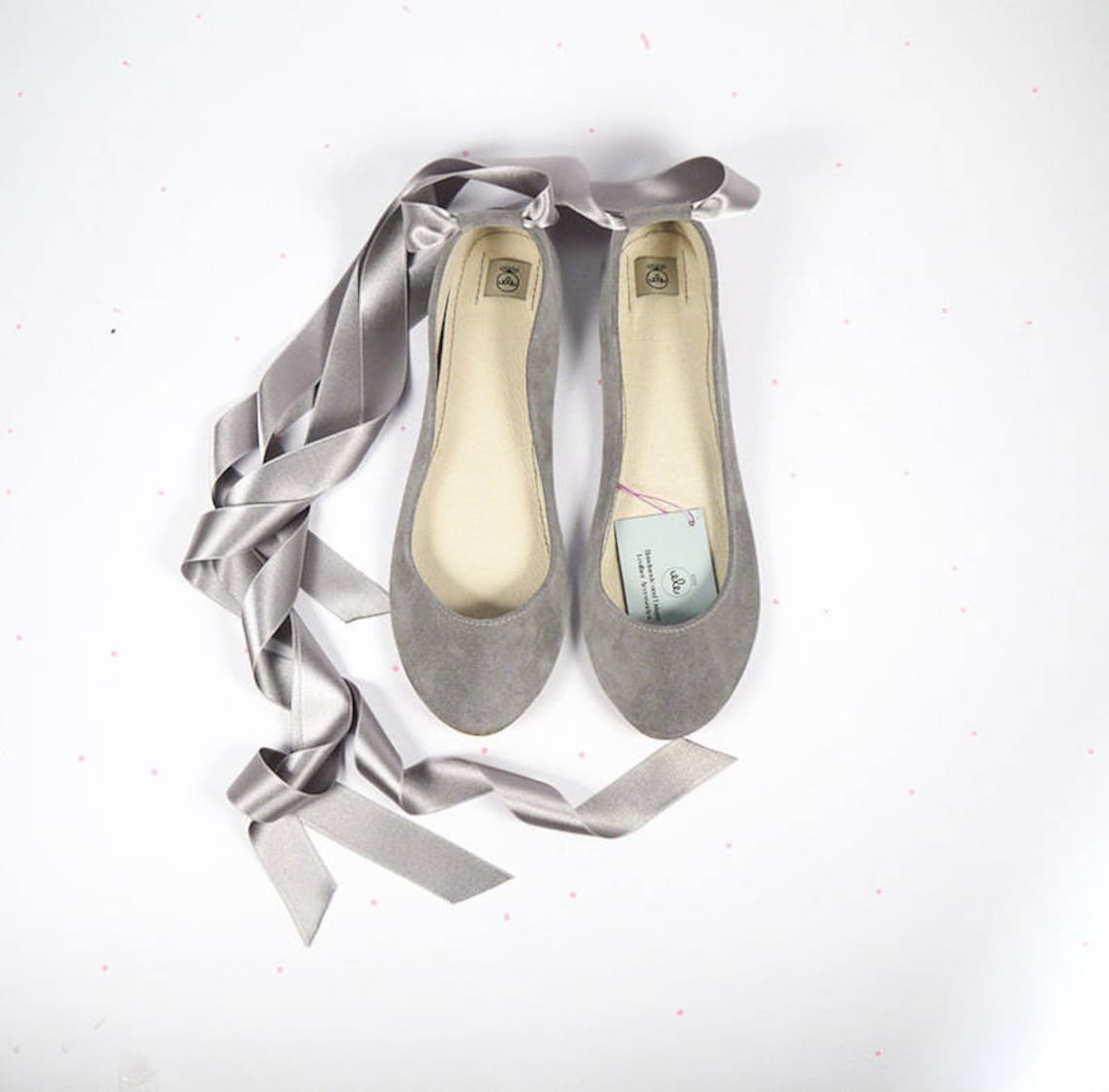 Pearl Gray Ballet Flats With Satin Ribbon Low Heel Bridal | Etsy
