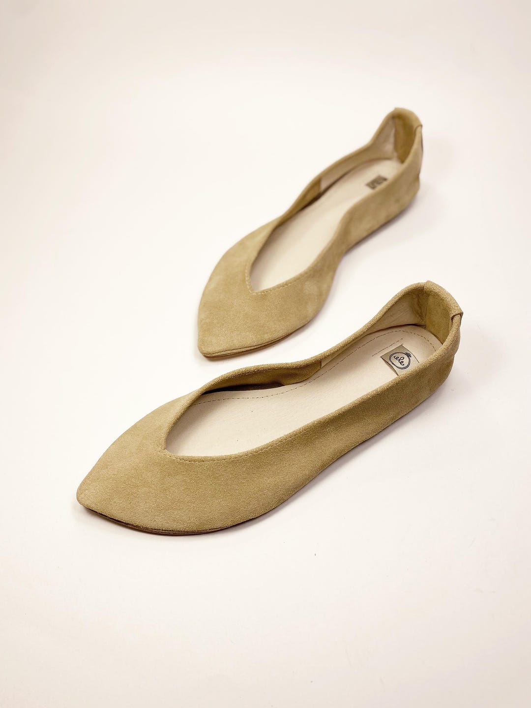 Pointy Ballet Flats Shoes in Light Brown Italian Leather, 80s Style ...