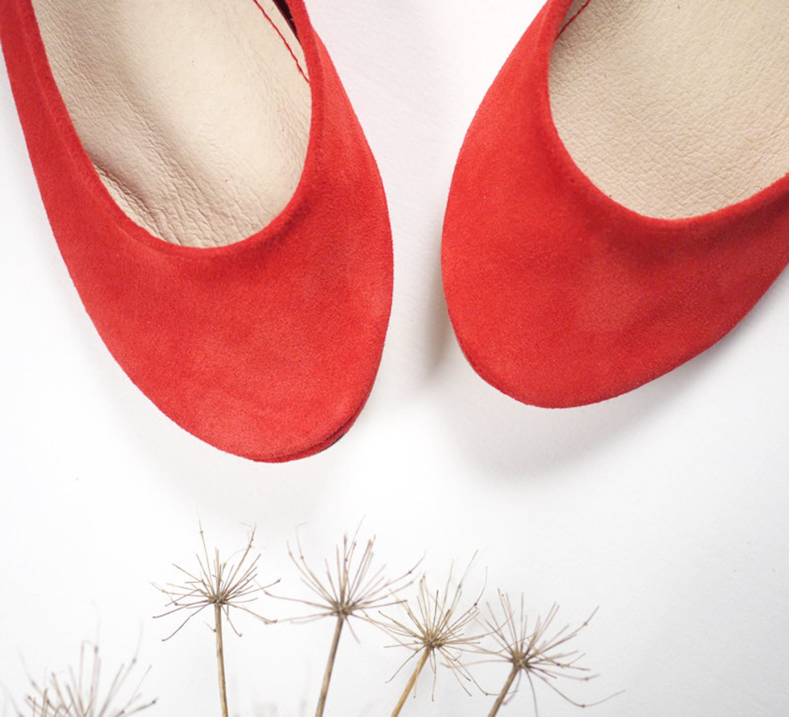 Red Ballet Flats Shoes in Italian Soft Leather, Handmade Low Heel ...