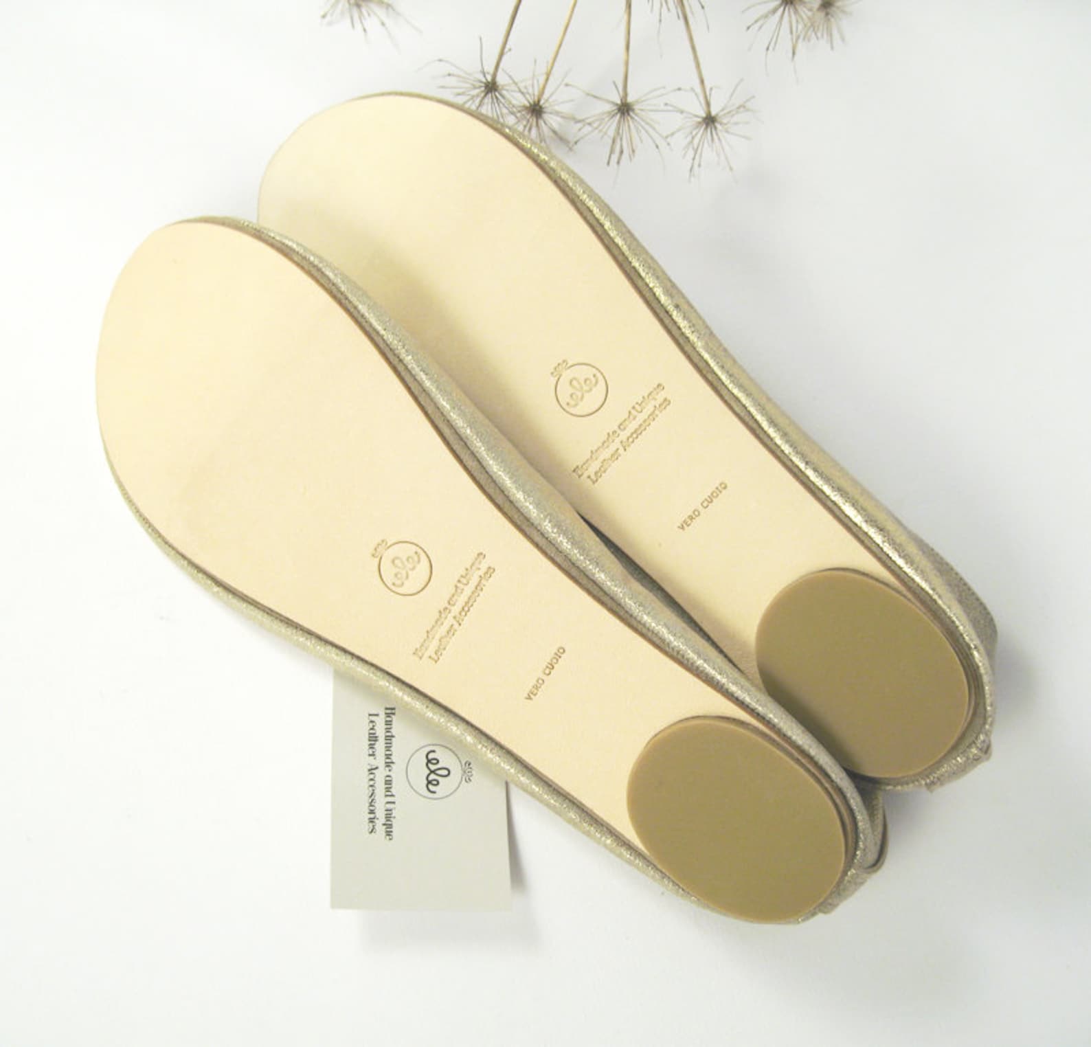 Ballet Flats Shoes in Soft Gold Italian Leather, Handmade Bridal ...