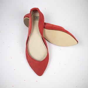 Pointy Toe Flats Shoes in Soft Red Italian Leather, Elehandmade Shoes ...