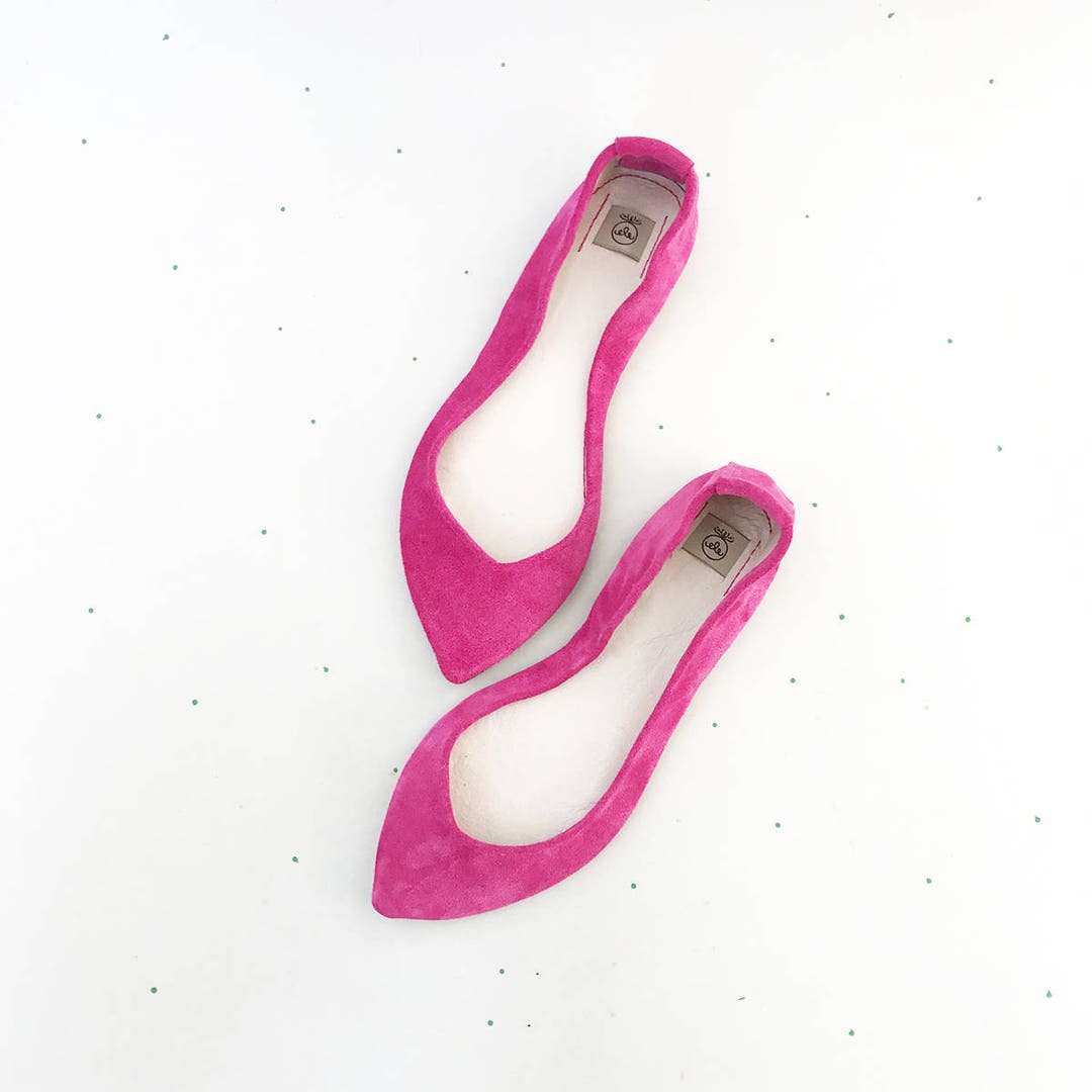 Pointy Toe Ballet Flats in Magenta Fuchsia Italian Leather, Elehandmade ...