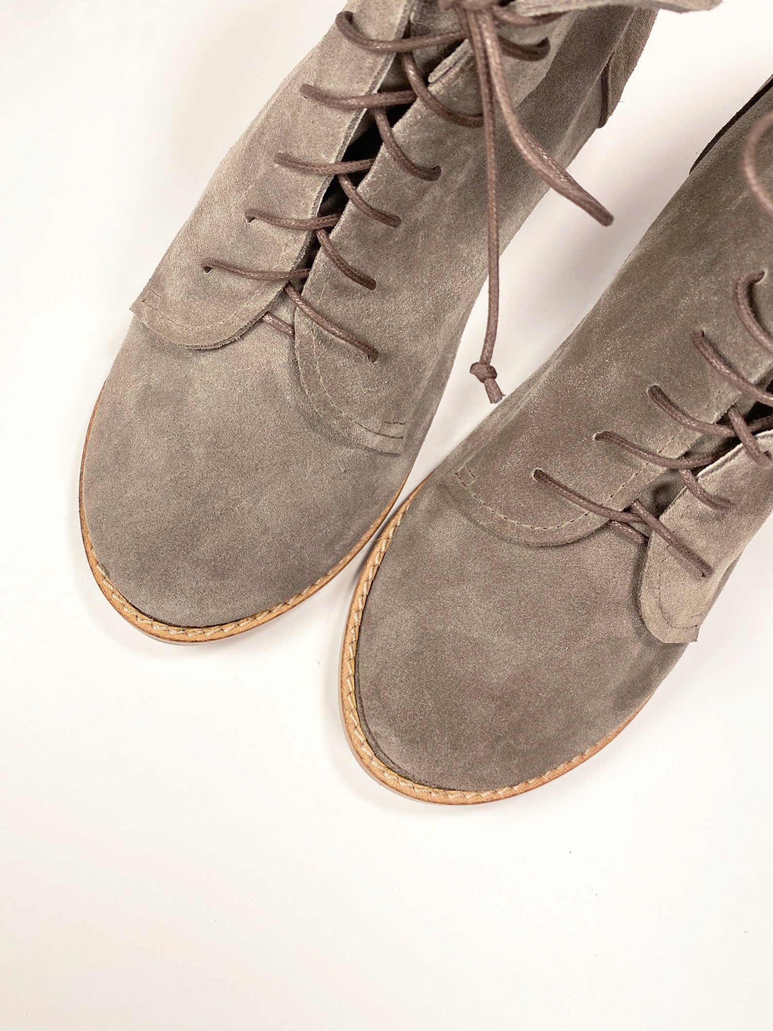 Women Ankle Boots in Brown Italian Soft Leather, Lace up Medium Heel ...