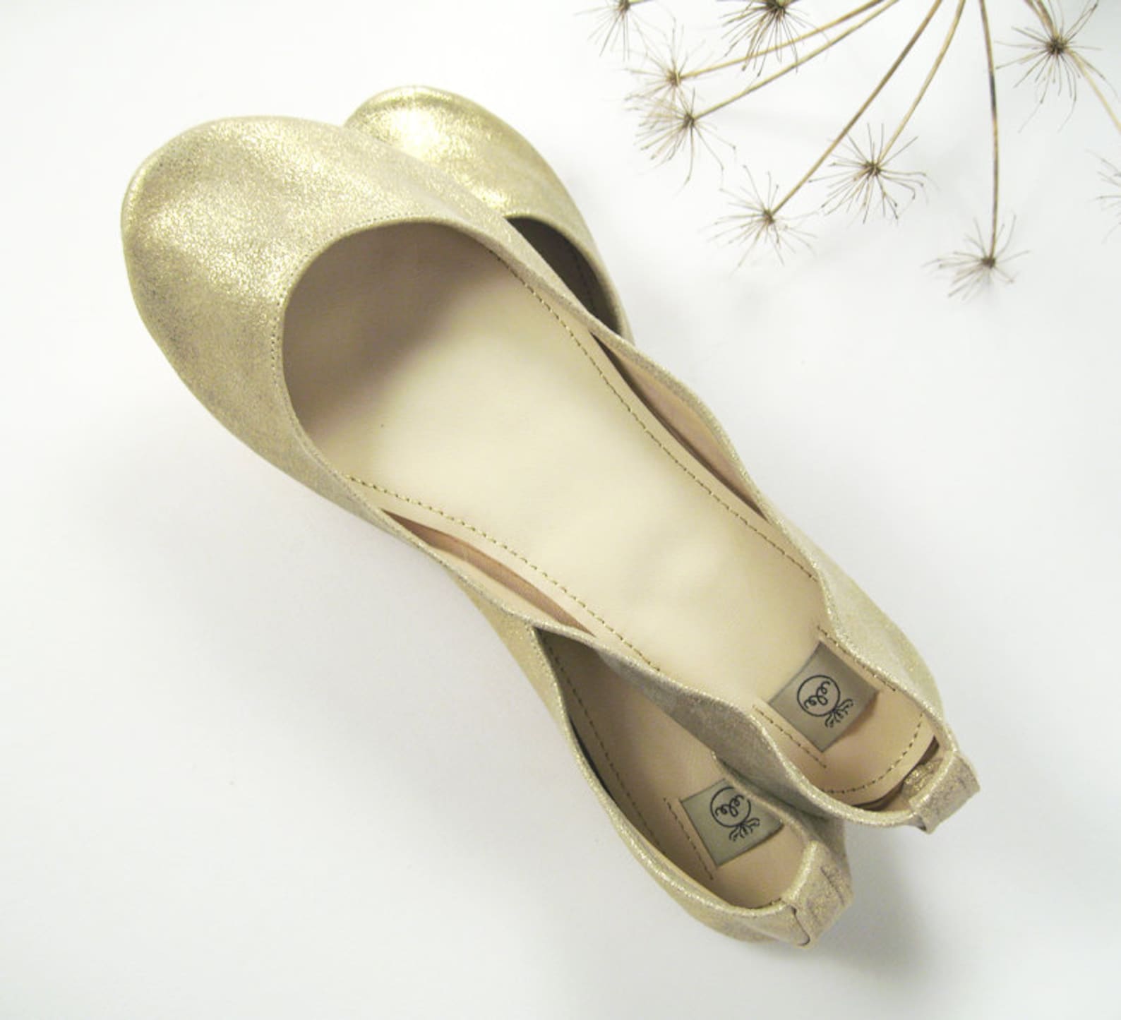 Ballet Flats Shoes in Soft Gold Italian Leather, Handmade Bridal ...