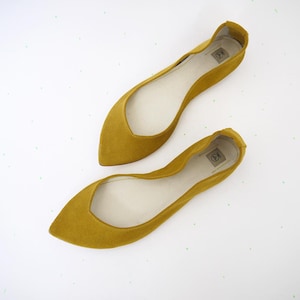 Pointed Toe Ballet Flats Shoes in Soft Yellow Italian Leather, Bridal ...