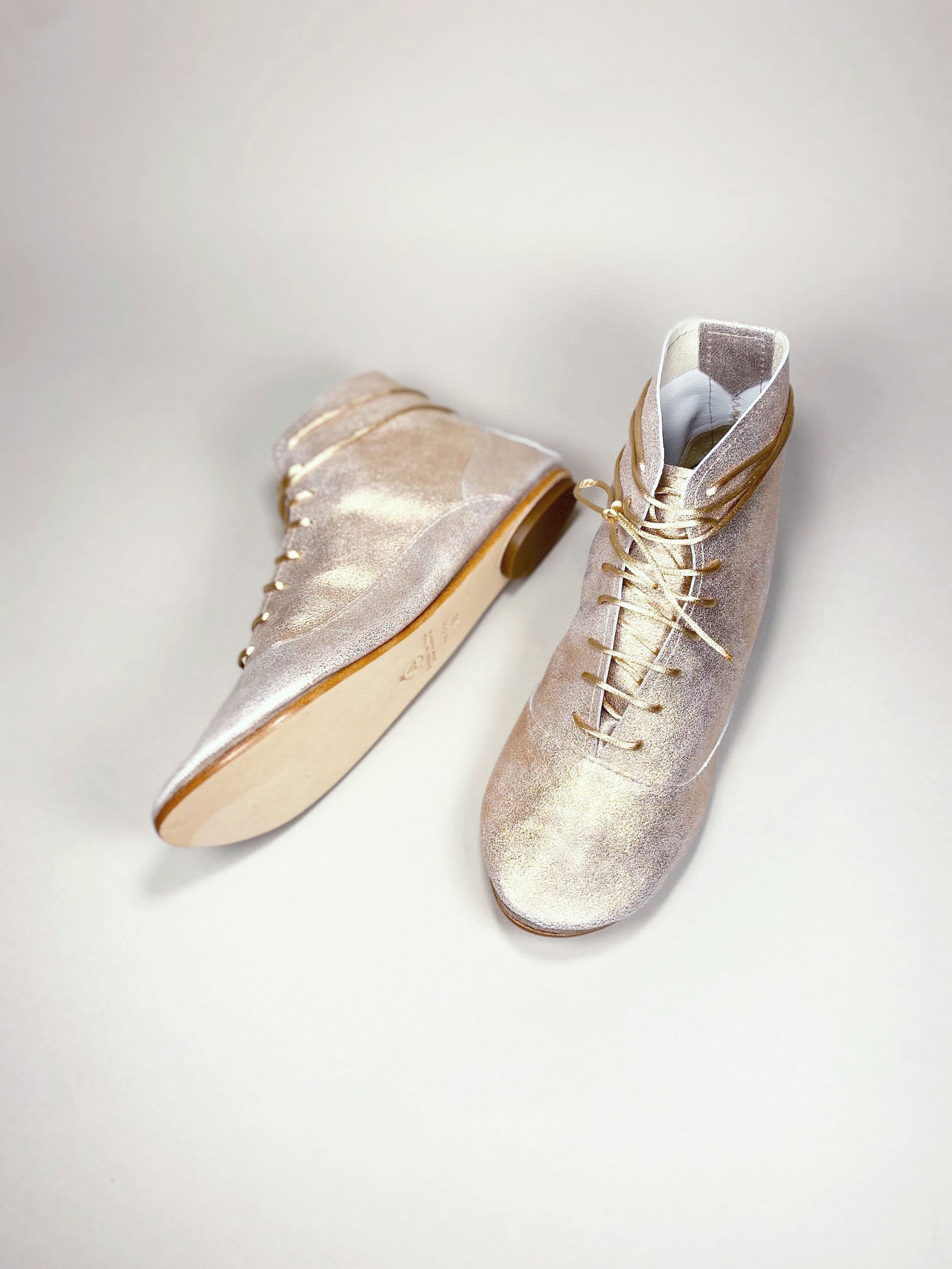 Women Ankle Boots in Rose Gold Italian Soft Leather, Lace up Booties ...