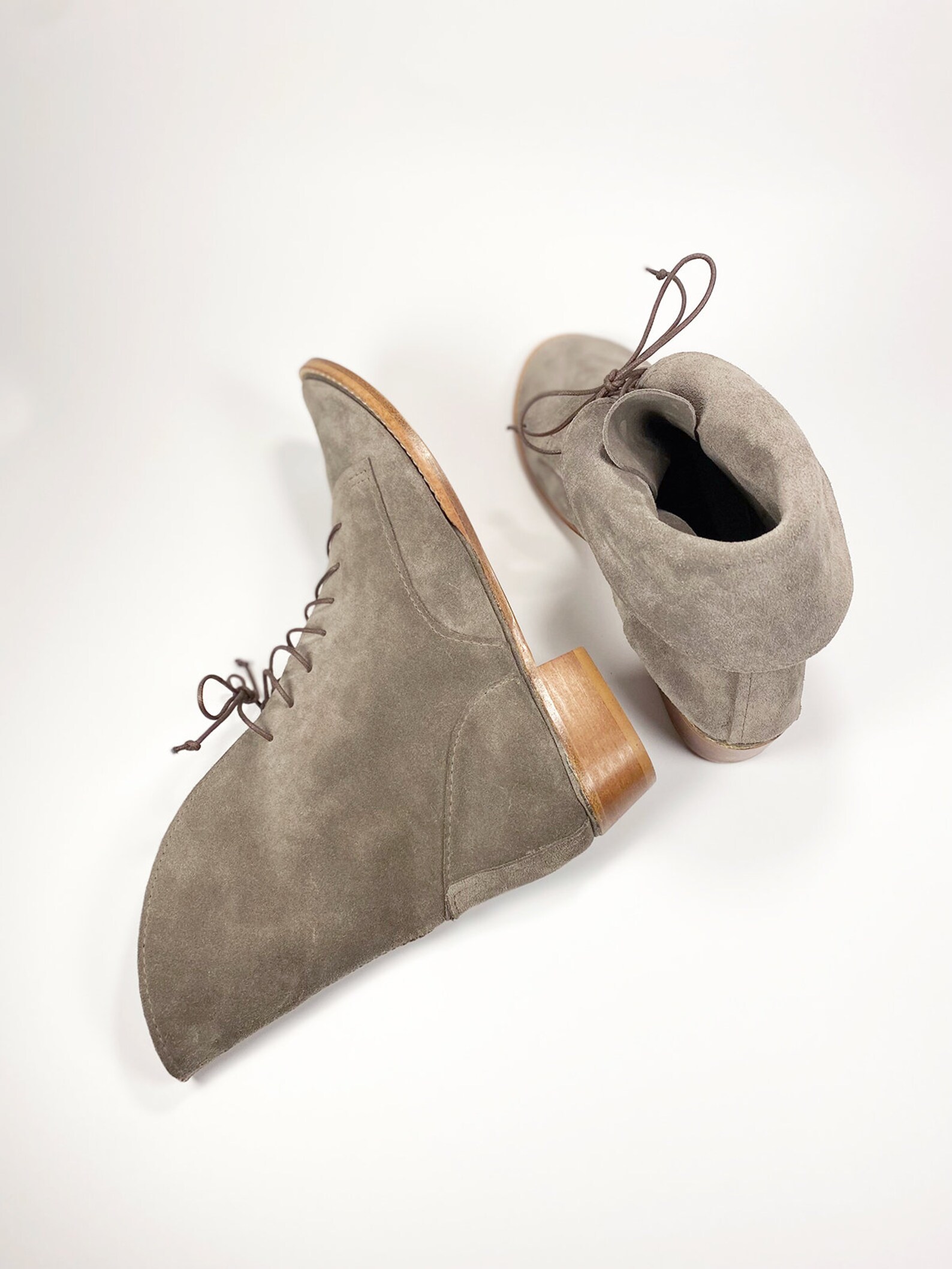 Women Ankle Boots in Brown Italian Soft Leather, Lace up Medium Heel ...