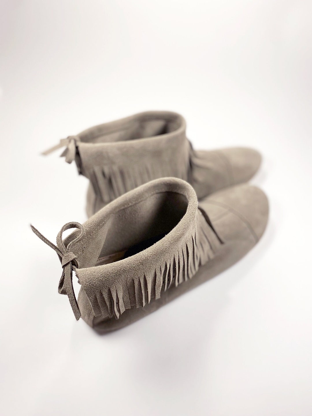 Fringed Ankle Boho Booties in Italian Soft Taupe Suede Leather ...
