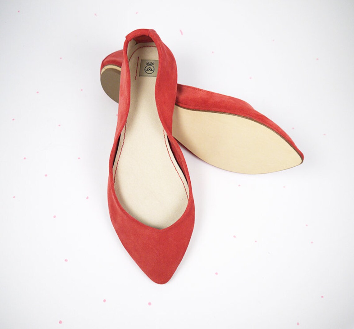 Pointy Toe Flats Shoes in Soft Red Italian Leather | Etsy