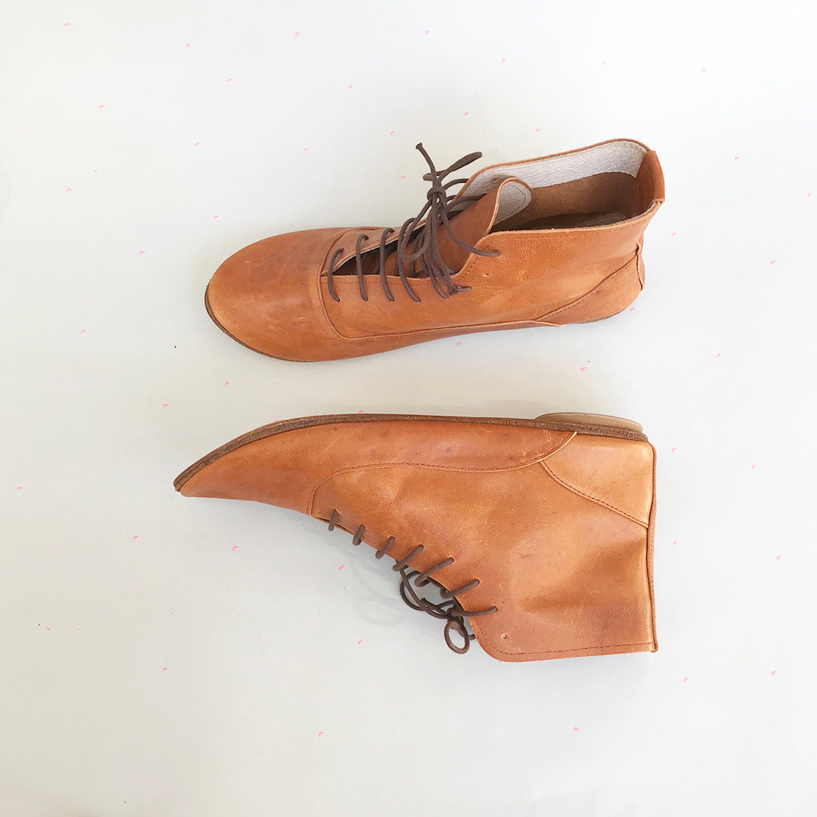 Women Ankle Boots in Tan Italian Soft Leather, Lace up Booties ...