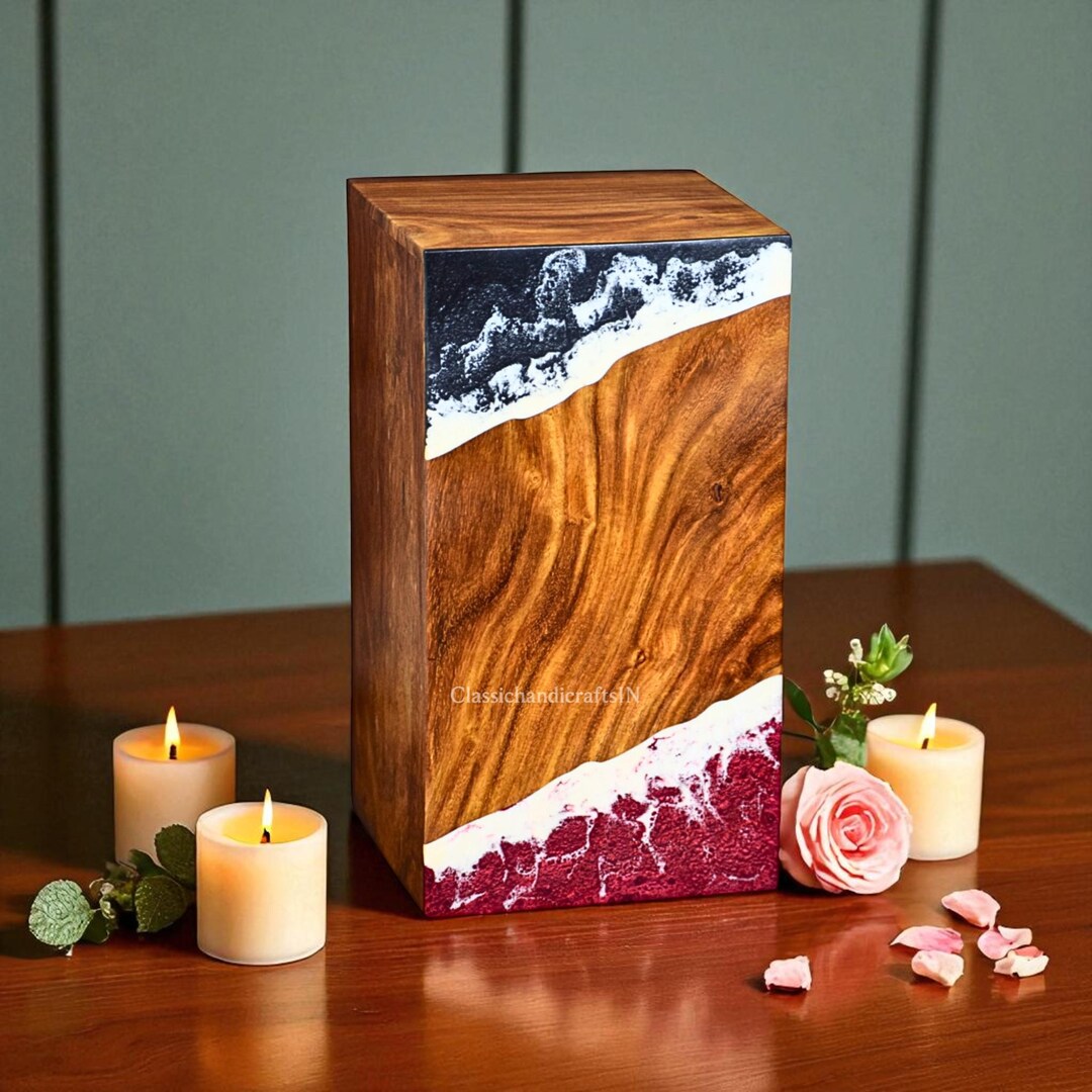 Handmade Wooden Cremation Urn Box for Human Ashes | Epoxy Resin ...