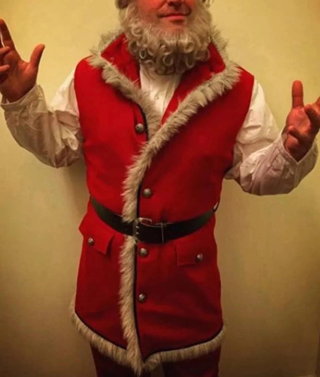 Red Santa Claus Christmas Faux Fur Vest – Festive Kurt Cosplay Wool ...