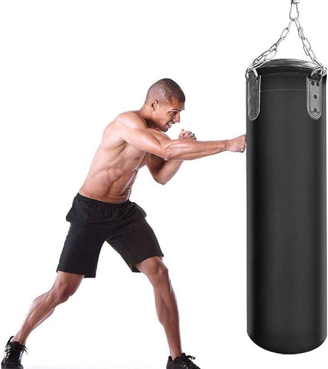 Black Titan Boxing Punching Bag – 3ft to 6ft Heavy-duty Cowhide Leather ...