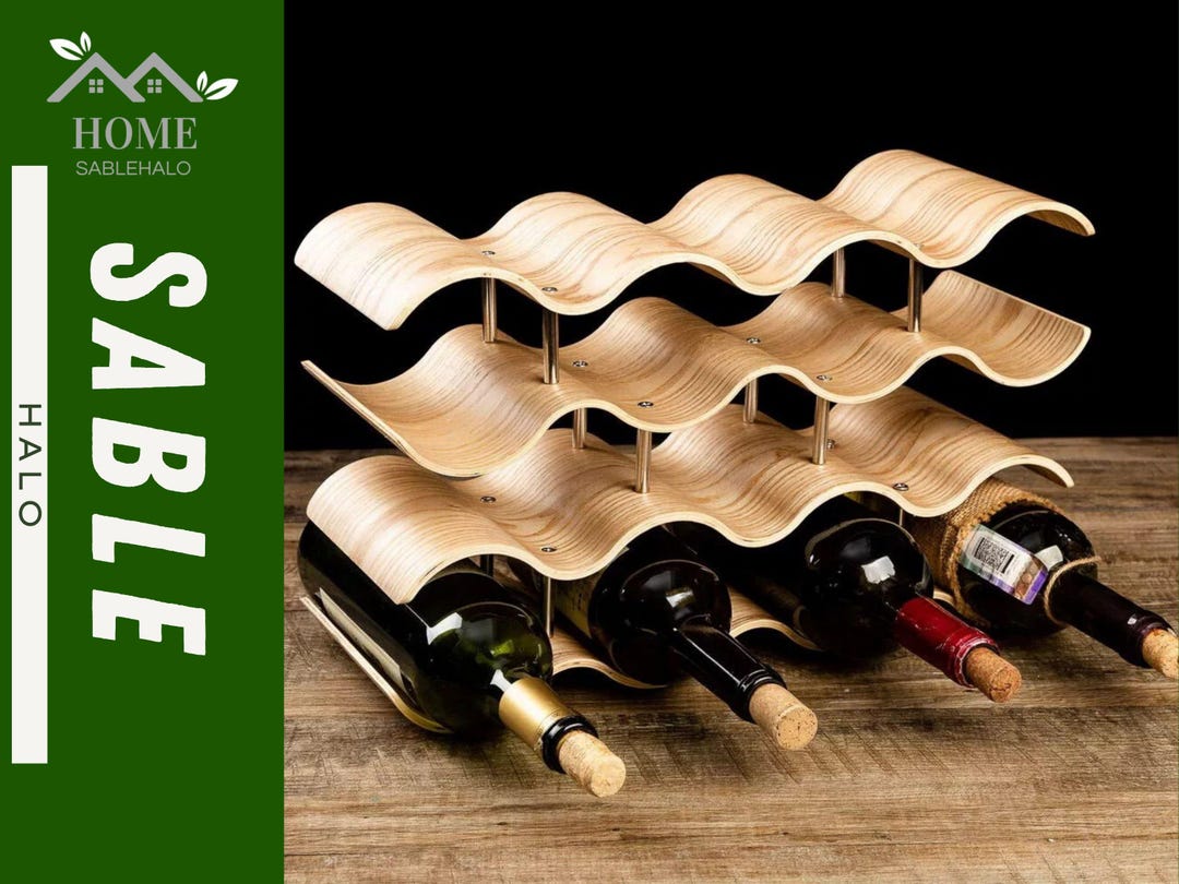 Modern Wooden Wave Wine Rack – Bottle Curved Shelf Organizer With Metal ...