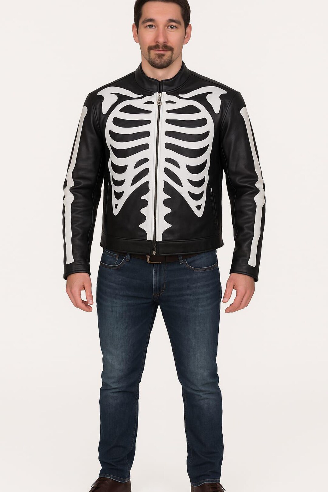 Skeleton Leather Jacket - Genuine Sheep Leather Biker Jacket for Men ...