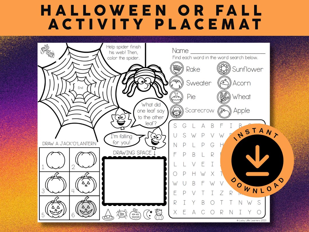 Halloween Activity Placemat: Printable Coloring Games (PDF Download - Etsy
