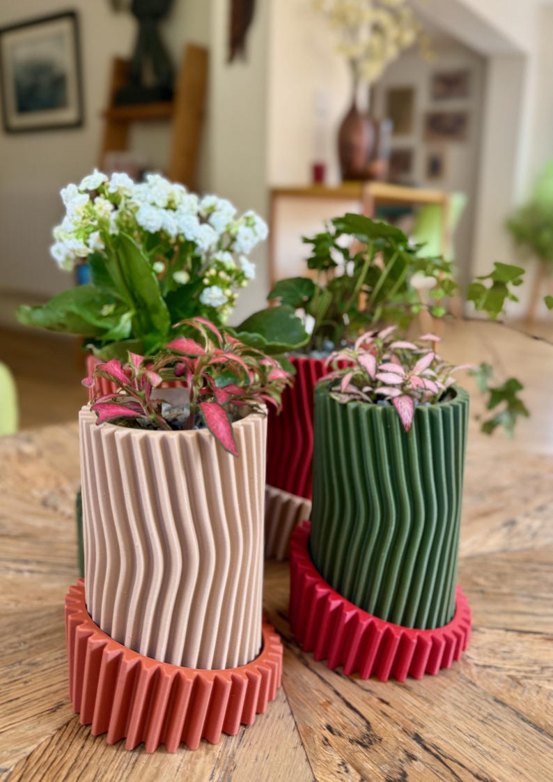 Straight Wavy Plant Pot With Drip Tray - Etsy