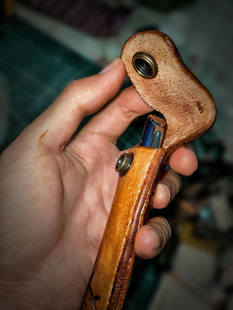 Handmade Retro Carving Fishbone & Sun Leather Pen Sleeve,handmade Pen ...