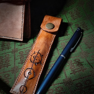 Handmade Retro Carving Fishbone & Sun Leather Pen Sleeve,handmade Pen ...