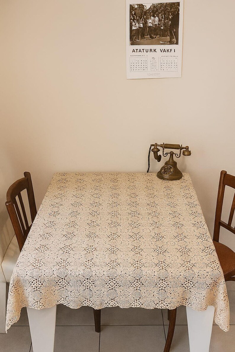 Vintage 1940s Crochet Lace Tablecloth – Handmade Turkish Cotton Doily ...