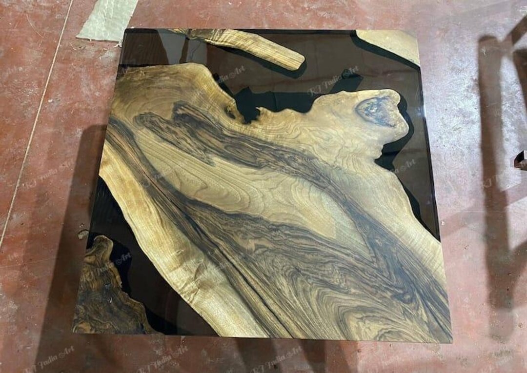Handmade Acacia Wood & Black Epoxy Resin Square Table - Custom Sizes - Etsy