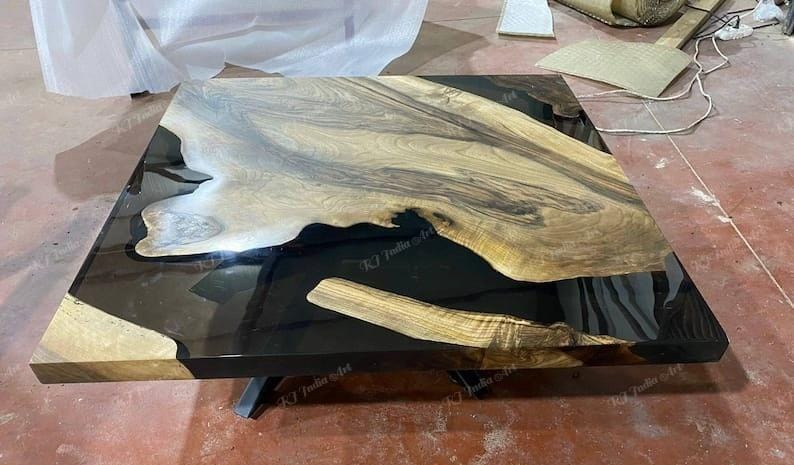 Handmade Acacia Wood & Black Epoxy Resin Square Table - Custom Sizes - Etsy