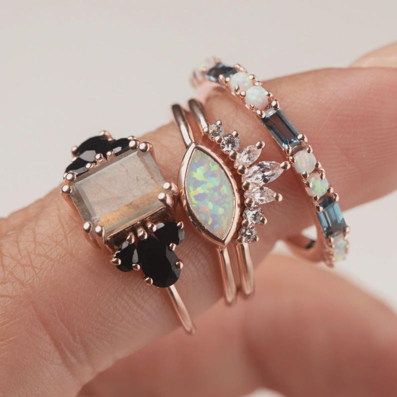 London Blue Topaz and Opal Wedding Band Opal Eternity Ring, Dainty Opal ...