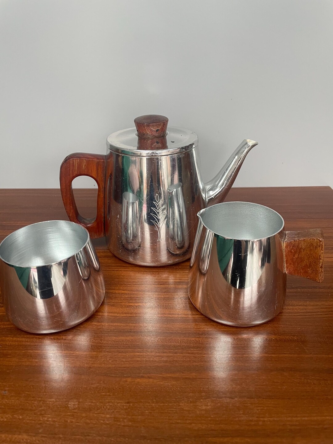 Vintage SONA Stainless 3 Piece Tea Set With Teak Handles - Etsy