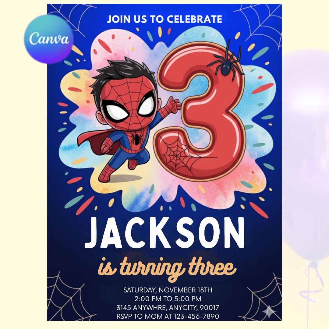 Editable 3rd Spidey Blue-theme Birthday Invitation, Spidey Kids ...