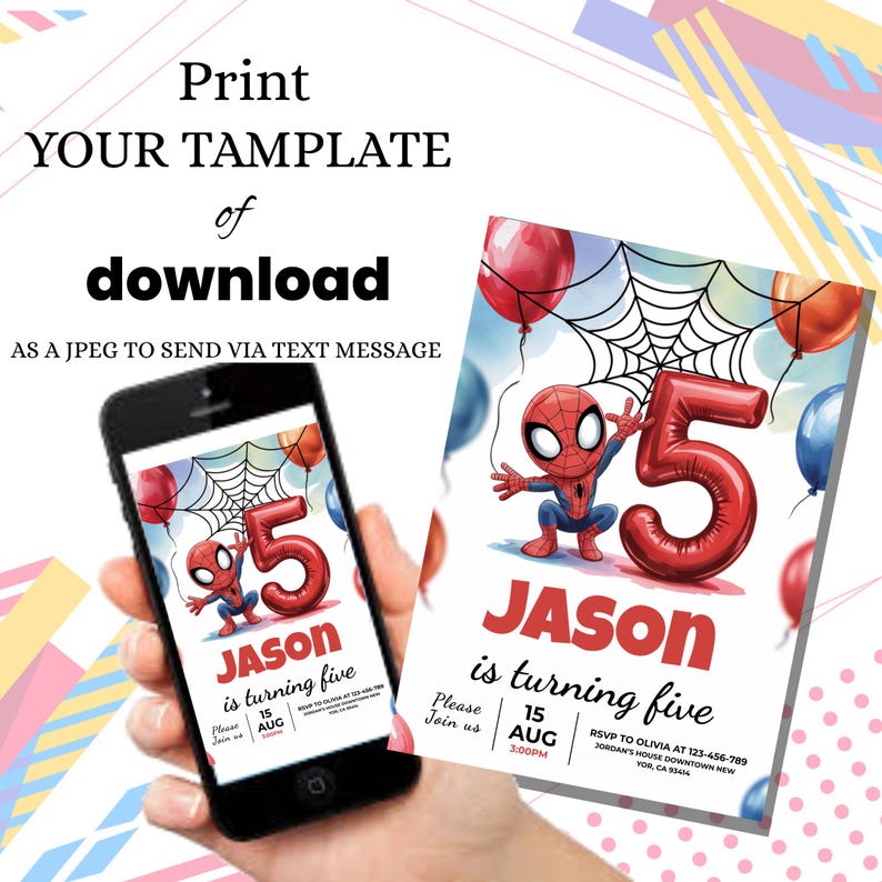 Spiderman Birthday Invitation: Editable Template (digital Download ...