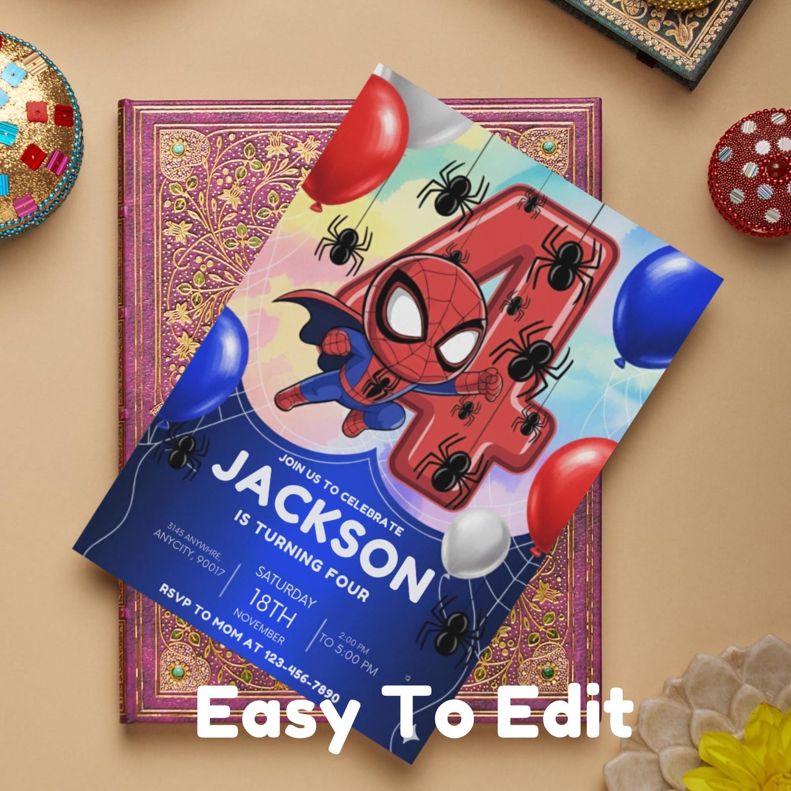 Editable 2nd Spidey Blue-theme Birthday Invitation, Spidey Kids ...