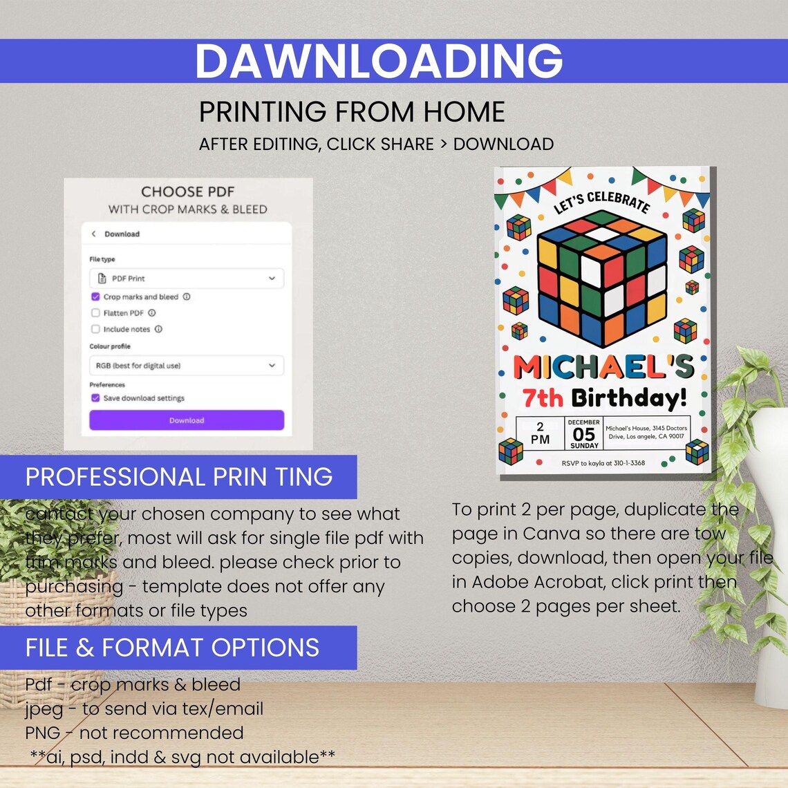 Puzzle Cube Birthday Invitation: Kids Game Party, Editable Template ...