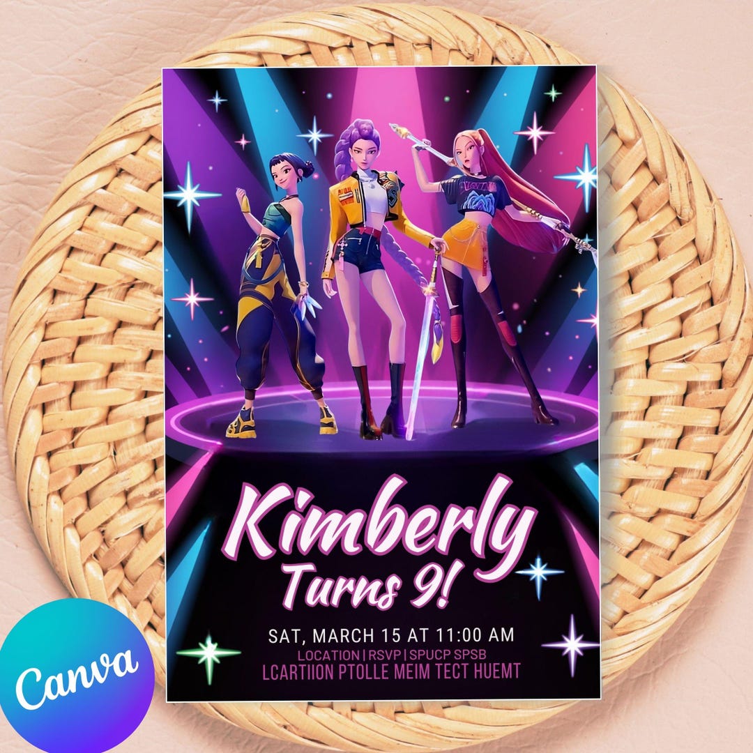 Kpop Demon Hunters Birthday Invitation, Editable K-pop Party Invite ...