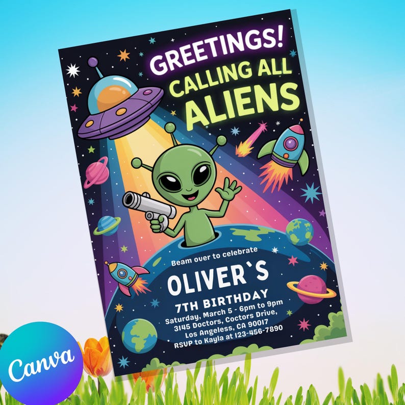 Galaxy Alien Birthday Invitation – Printable Space Party Card for Kids ...
