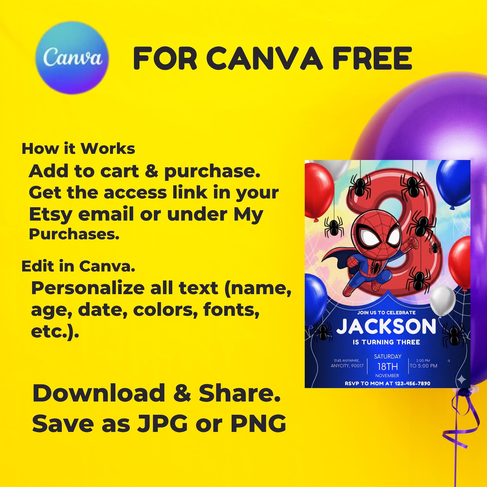 Editable 2nd Spidey Blue-theme Birthday Invitation, Spidey Kids ...