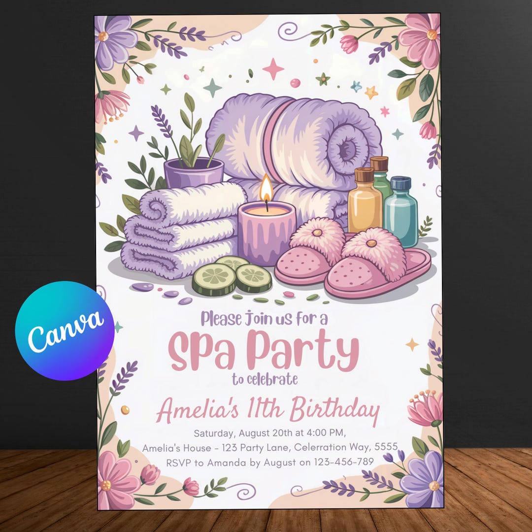 Spa Day Birthday Invitations, Spa Birthday Party Girls, Spa Girl ...