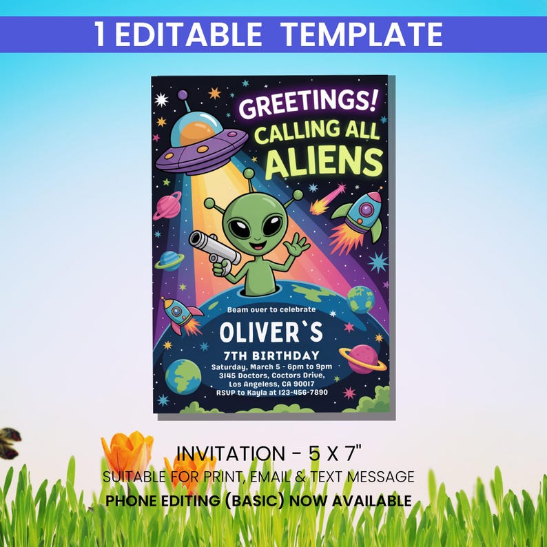 Galaxy Alien Birthday Invitation – Printable Space Party Card for Kids ...