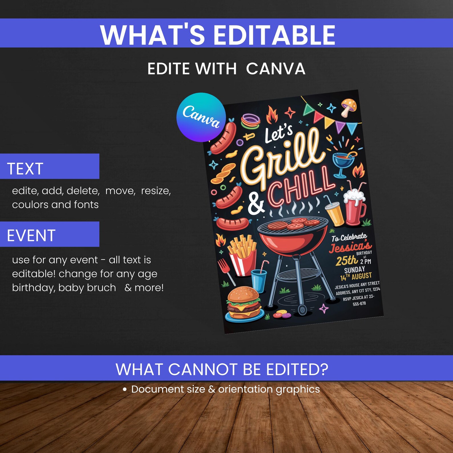 Girl's BBQ Birthday Invitation: Editable Cookout Party Invite (5x7 ...