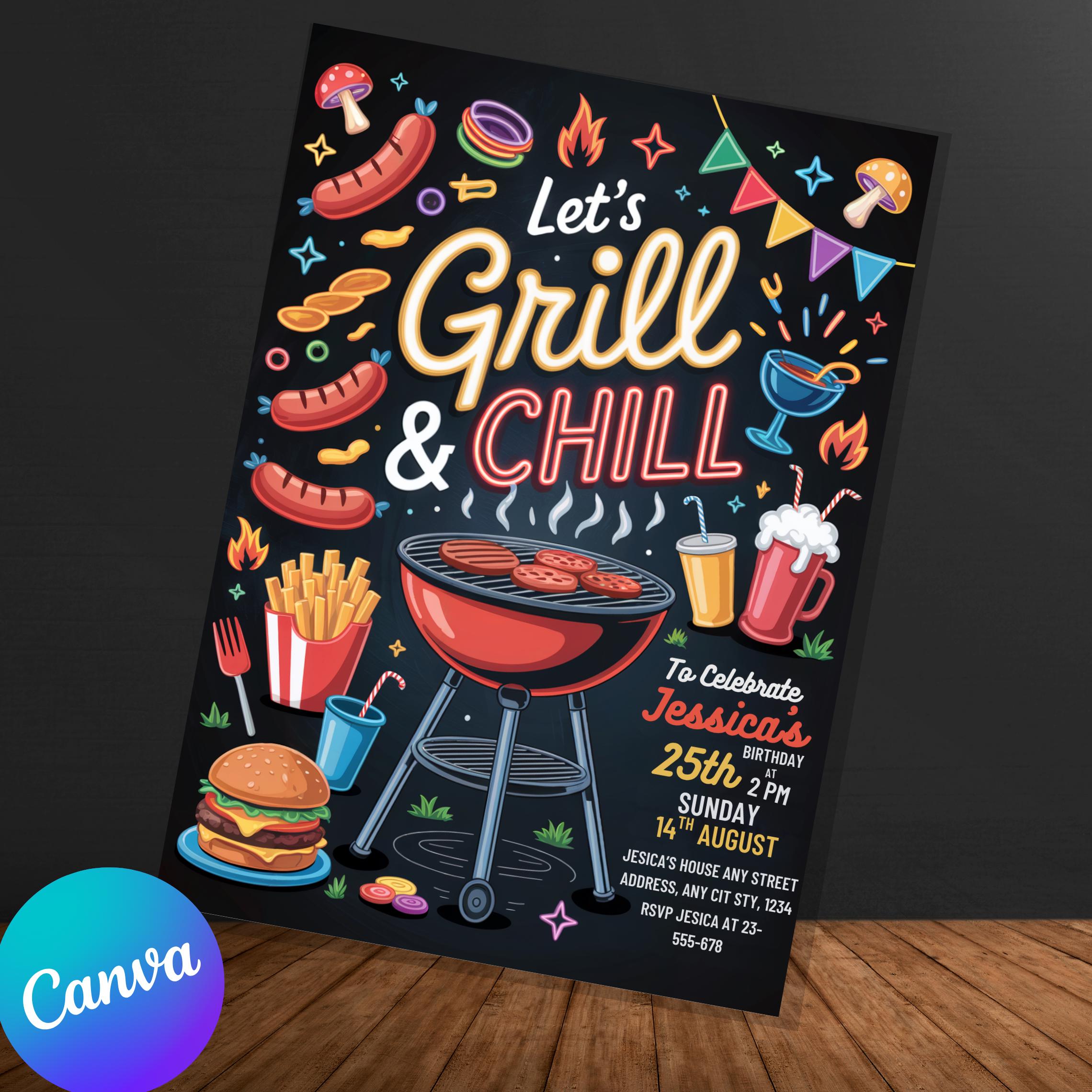 Girl's BBQ Birthday Invitation: Editable Cookout Party Invite (5x7 ...