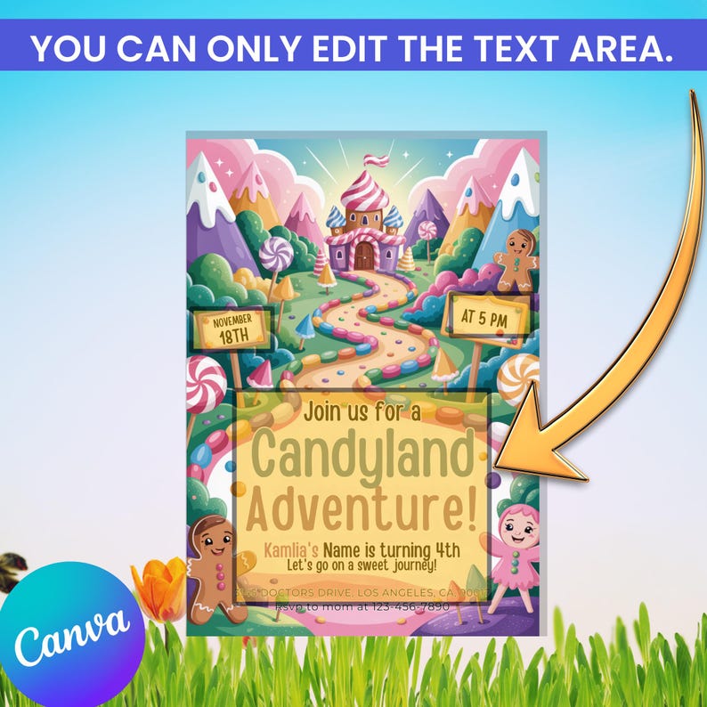 Candyland Adventure Birthday Invitation • Editable Sweet Fantasy Party ...