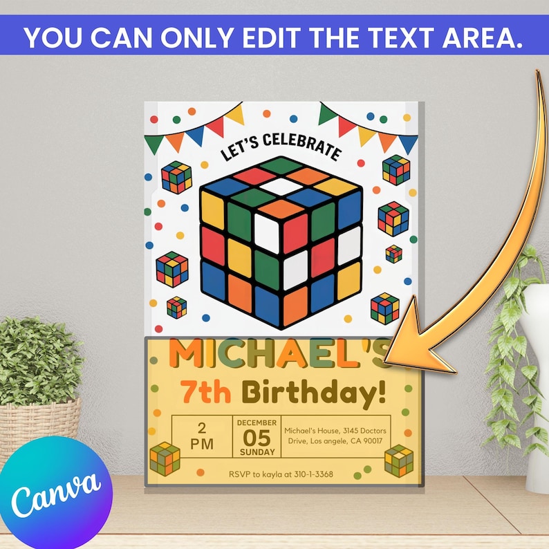Puzzle Cube Birthday Invitation Template | Kids Game Birthday Party ...