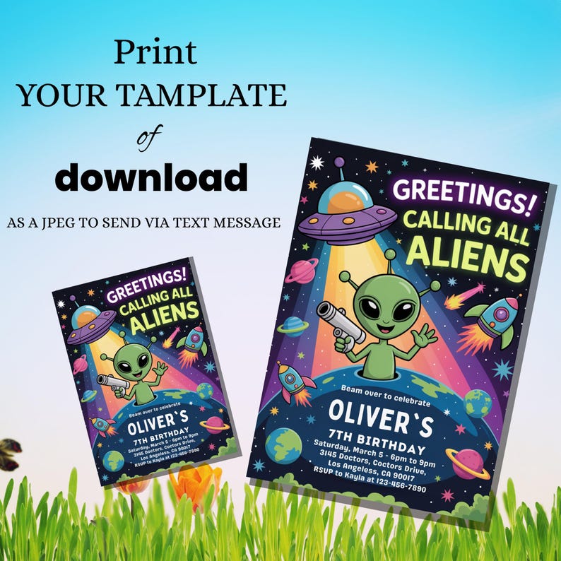Galaxy Alien Birthday Invitation – Printable Space Party Card for Kids ...