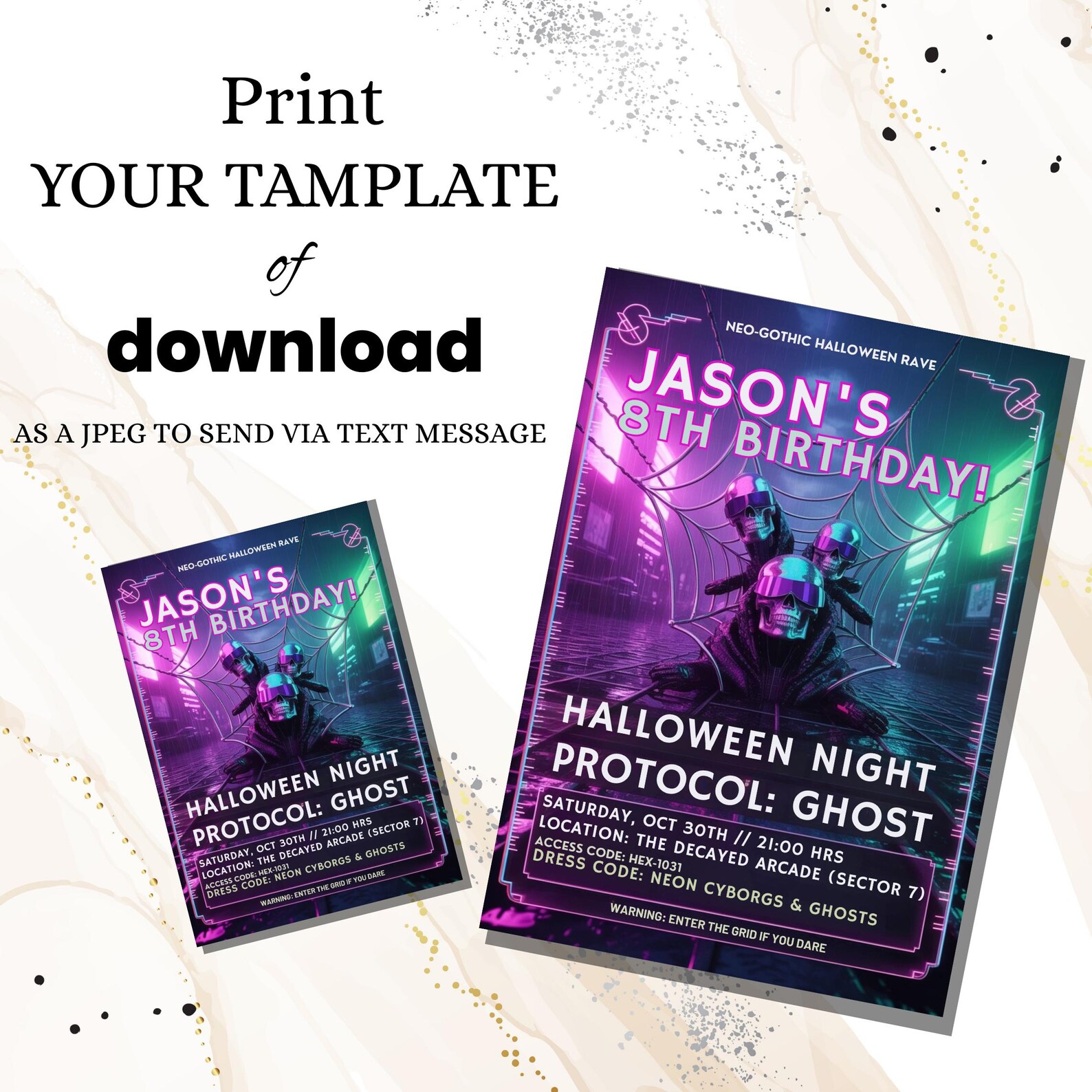 Halloween Birthday Invitation Boy | Neon Cyberpunk Party Invite ...