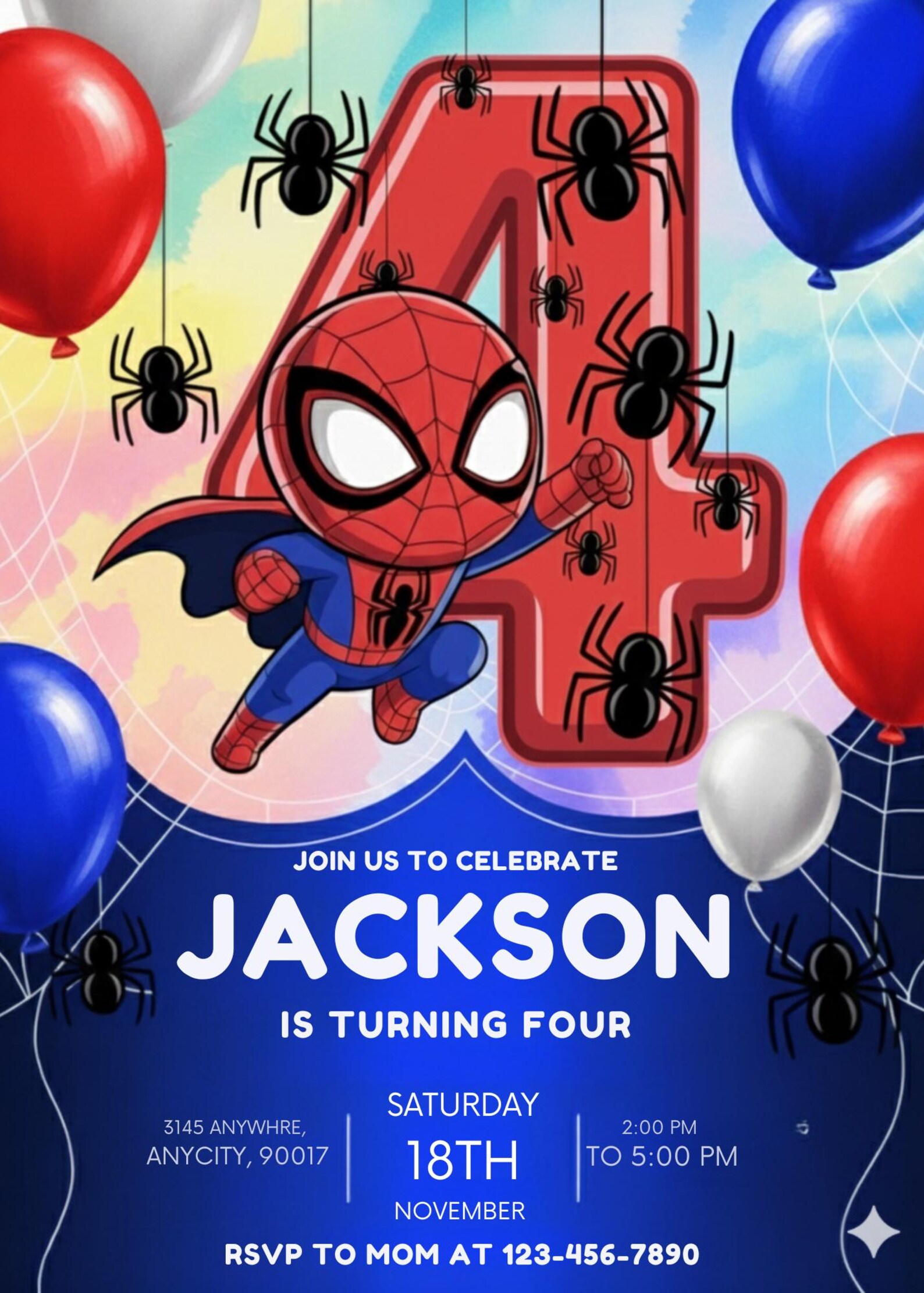 Editable 2nd Spidey Blue-theme Birthday Invitation, Spidey Kids ...